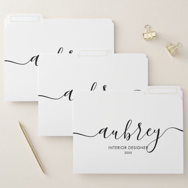 Modern Handwriting Calligraphy White File Folder | Zazzle