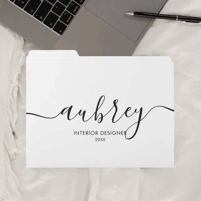Modern Handwriting Calligraphy White File Folder | Zazzle