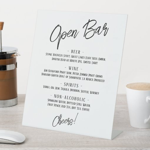 Modern Handwriting Headers Simple Open Bar Menu Pedestal Sign | Zazzle
