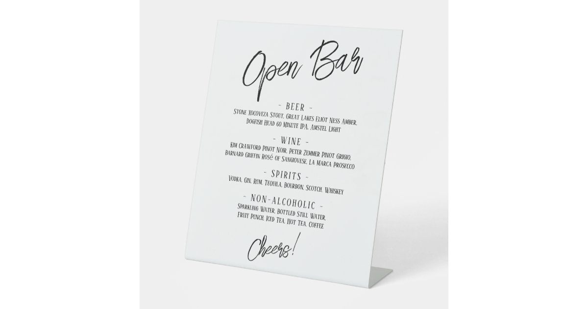 Modern Handwriting Headers Simple Open Bar Menu Pedestal Sign | Zazzle