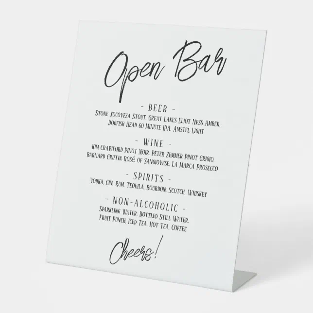 Modern Handwriting Headers Simple Open Bar Menu Pedestal Sign | Zazzle