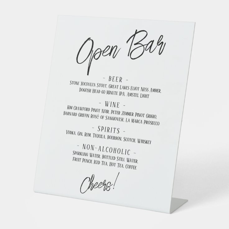Modern Handwriting Headers Simple Open Bar Menu Pedestal Sign | Zazzle