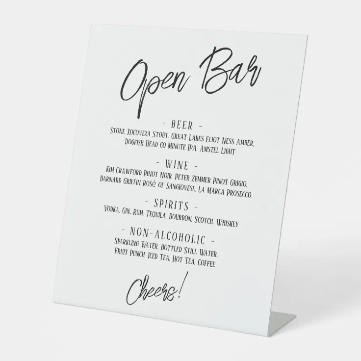 Modern Handwriting Headers Simple Open Bar Menu Pedestal Sign | Zazzle