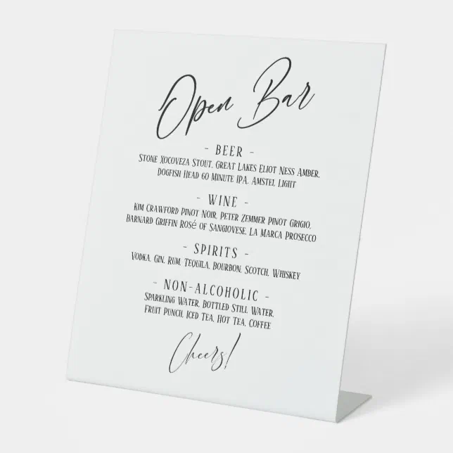 Modern Handwriting Headers Simple Open Bar Menu Pedestal Sign | Zazzle