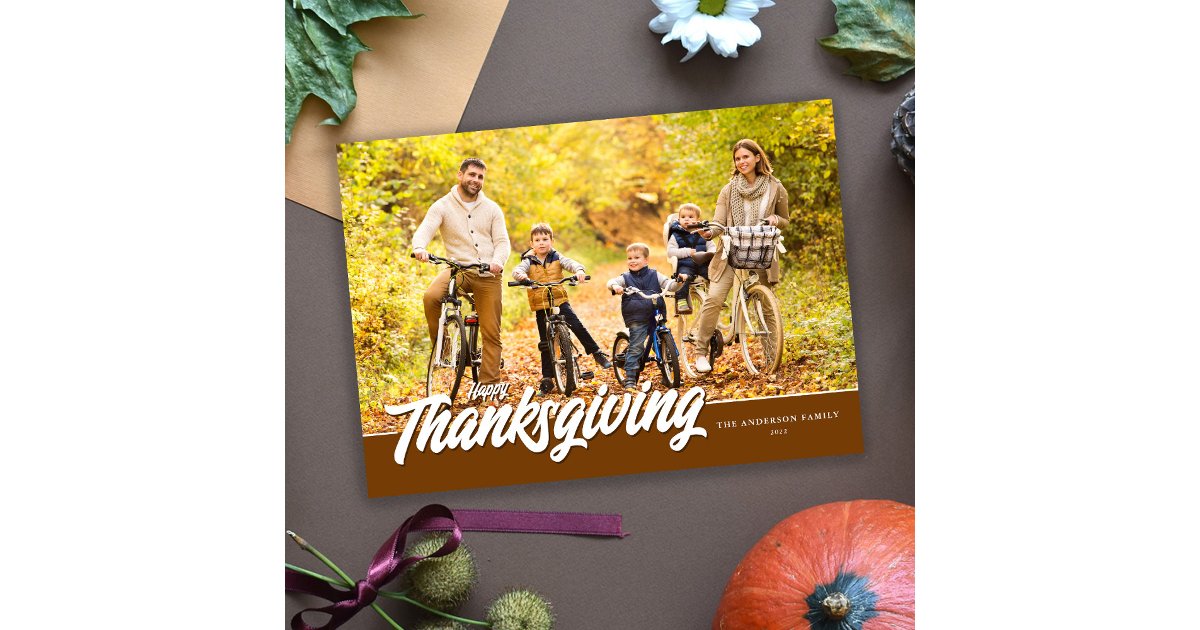 Modern Handwriting Photo Thanksgiving Holiday Card | Zazzle