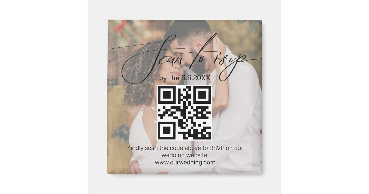 Modern Handwriting Rsvp Qr Code Wedding Photo Magnet Zazzle