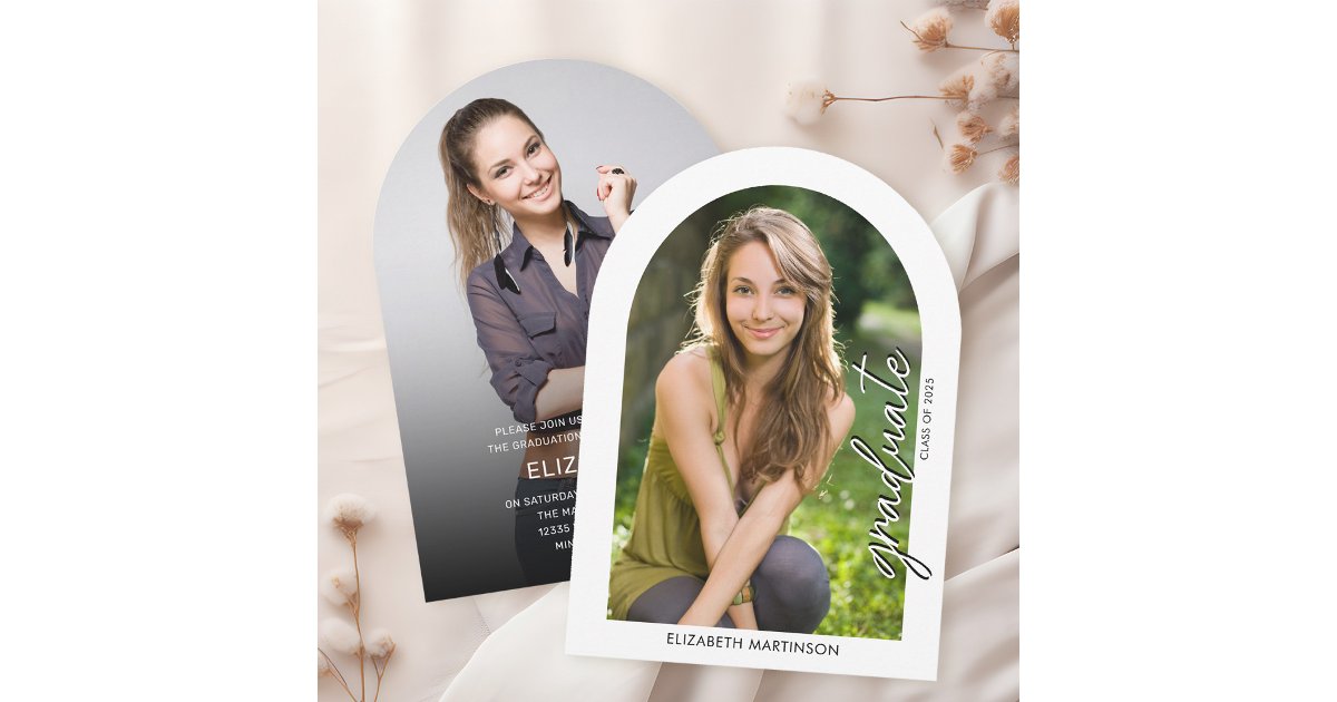 Modern Handwriting Script Photo Arched Graduation Invitation | Zazzle