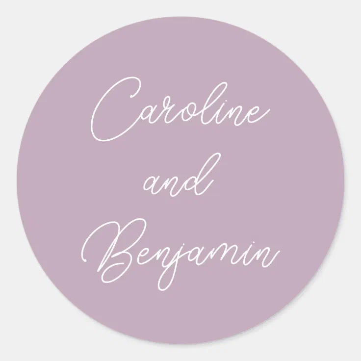 Modern Handwriting Script Wedding Name Lilac Classic Round Sticker | Zazzle