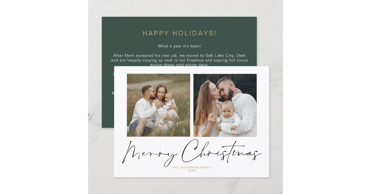 Modern Handwritten 2 Photo Merry Christmas Card | Zazzle