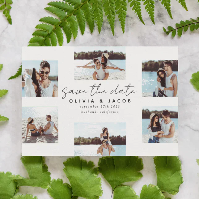 Modern Handwritten 6 Photo Wedding Save The Date | Zazzle