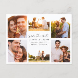 Modern Handwritten 6 Photo Wedding Save The Date Announcement Postcard ...
