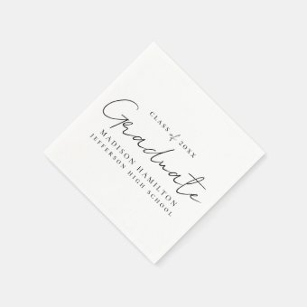 Modern Handwritten Black Script Graduation Napkins | Zazzle