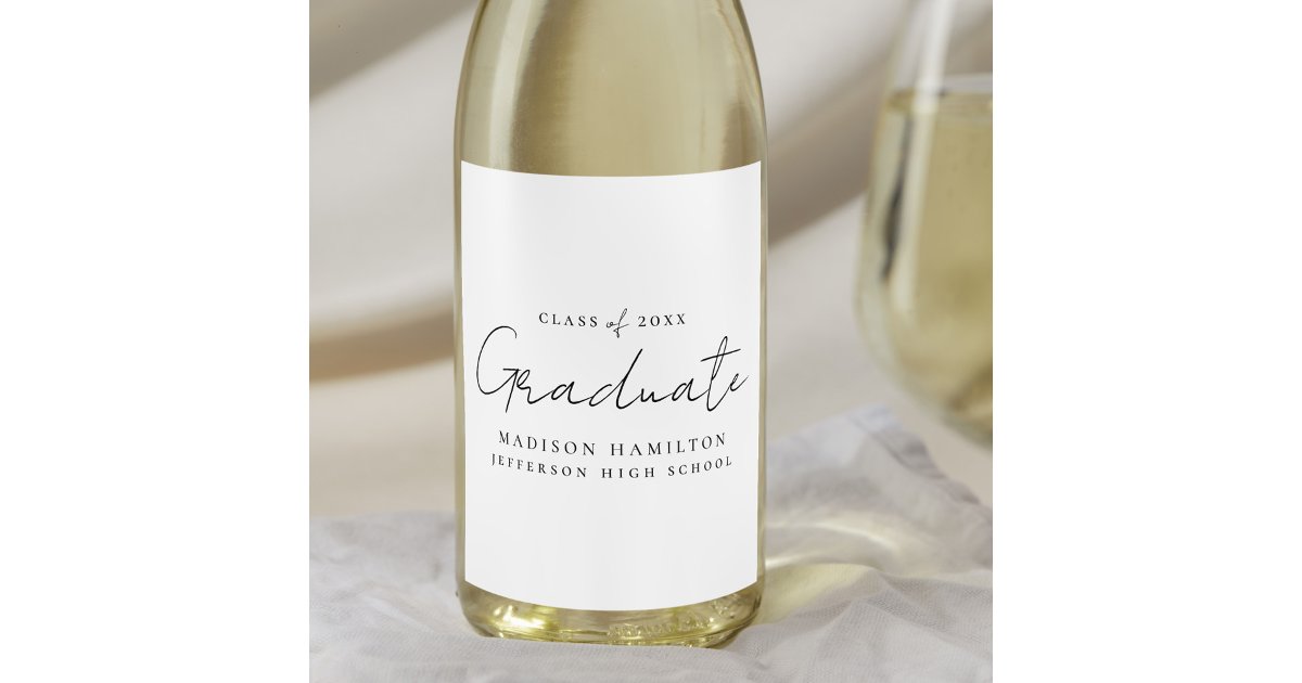 Modern Handwritten Black Script Graduation Wine Label | Zazzle