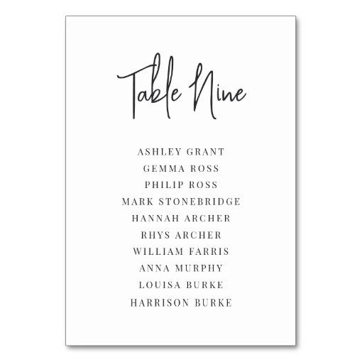 Modern Handwritten + Classic Serif Guest Names Table Number | Zazzle