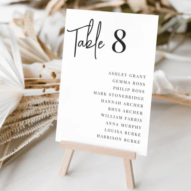 Modern Handwritten + Classic Serif Guest Names Table Number | Zazzle