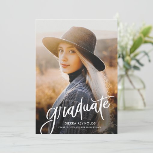 Modern Handwritten Graduate Script Photo Invitation | Zazzle