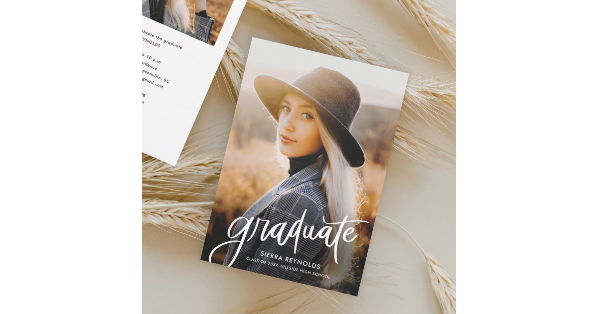 Modern Handwritten Graduate Script Photo Invitation | Zazzle
