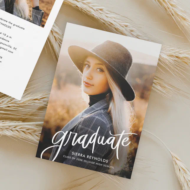 Modern Handwritten Graduate Script Photo Invitation | Zazzle