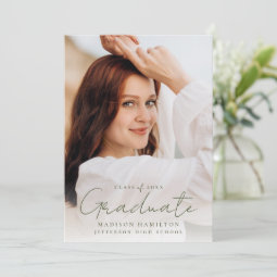 Modern Handwritten Green Script 2 Photo Graduation Invitation | Zazzle