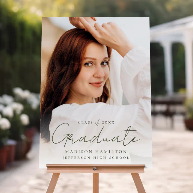 Modern Handwritten Green Script Photo Graduation Foam Board | Zazzle