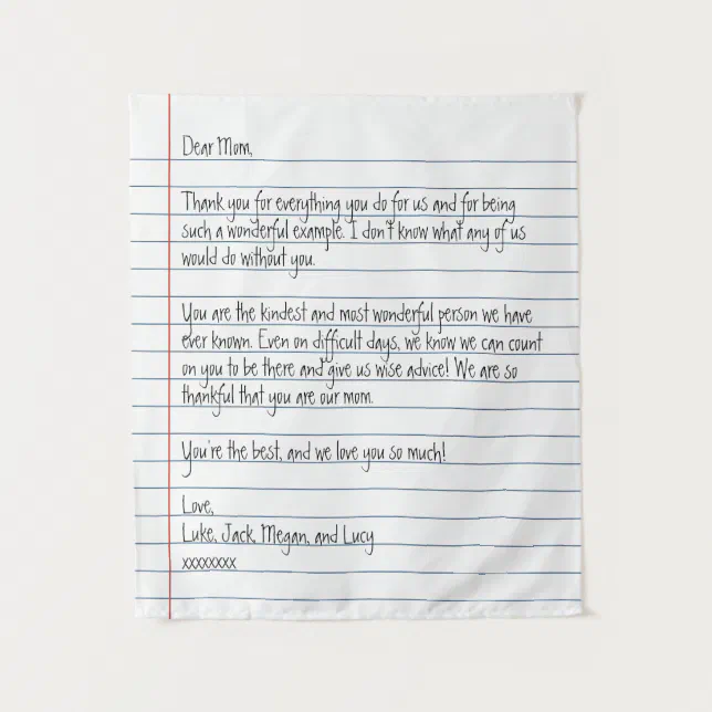Modern Handwritten Letter Notebook Paper for Mom Tapestry | Zazzle
