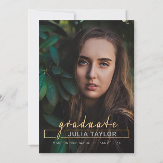 Modern Handwritten Luxurious Gold Photo Graduation Announcement ...