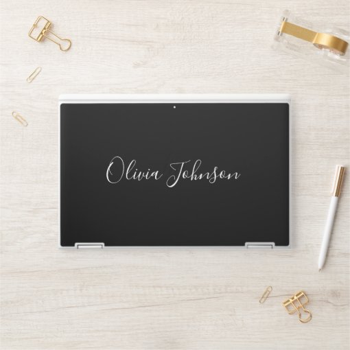 Modern Handwritten Name | Black HP Laptop Skin | Zazzle