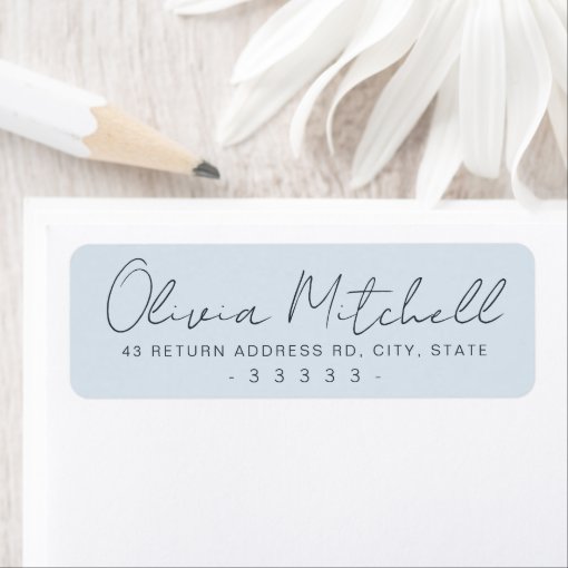 Modern handwritten name dusty blue return address label | Zazzle