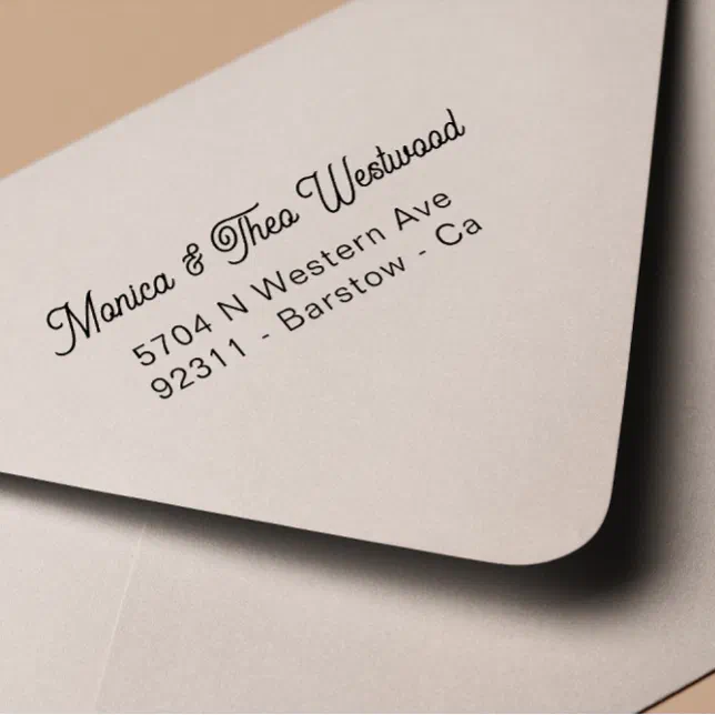 Modern HandWritten retro Name & Address wedding Self-inking Stamp | Zazzle