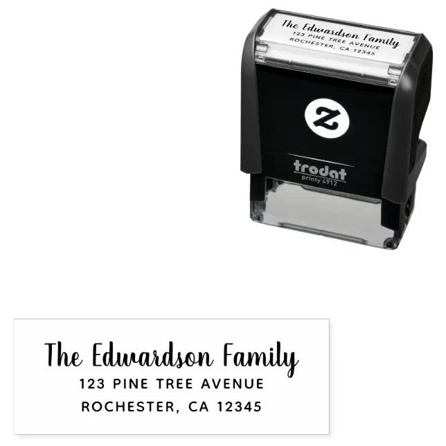 Modern handwritten script family name self-inking stamp | Zazzle