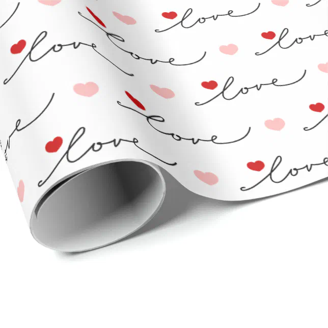 Modern Handwritten Script Love & Hearts Wrapping Paper | Zazzle