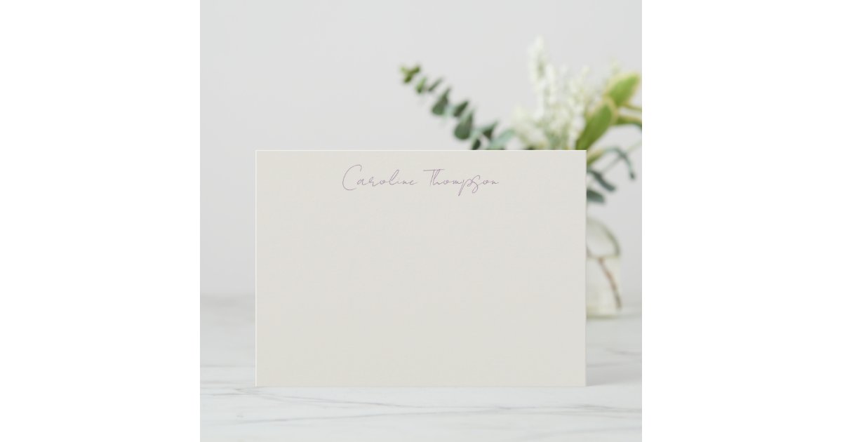 Modern Handwritten Script Purple Personalized Name Note Card | Zazzle