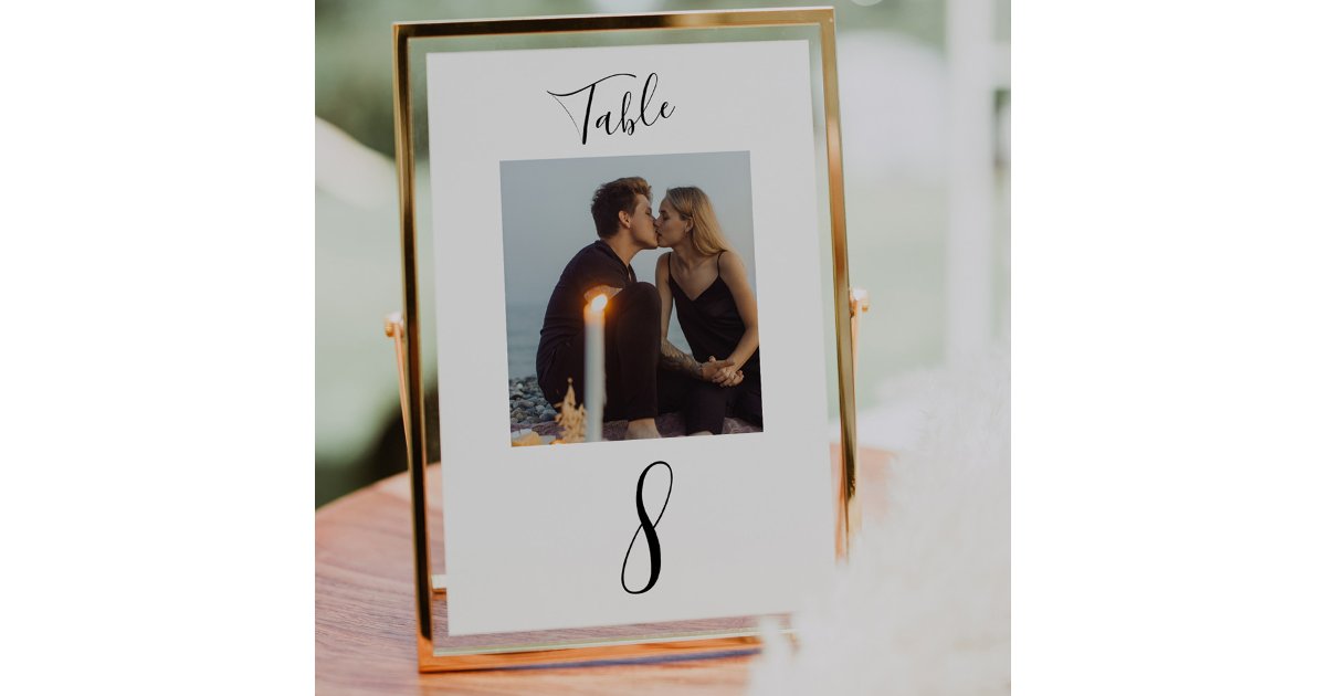 Modern Handwritten Script Wedding Photo Table Number | Zazzle