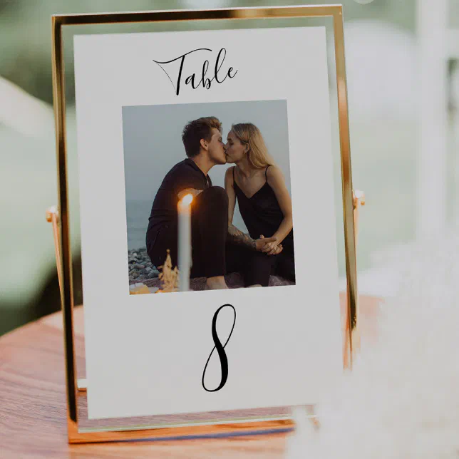 Modern Handwritten Script Wedding Photo Table Number | Zazzle