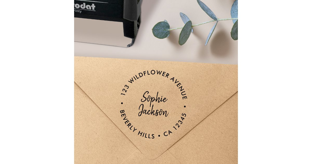 Modern Handwritten | Simple Round Return Address Self-inking Stamp | Zazzle
