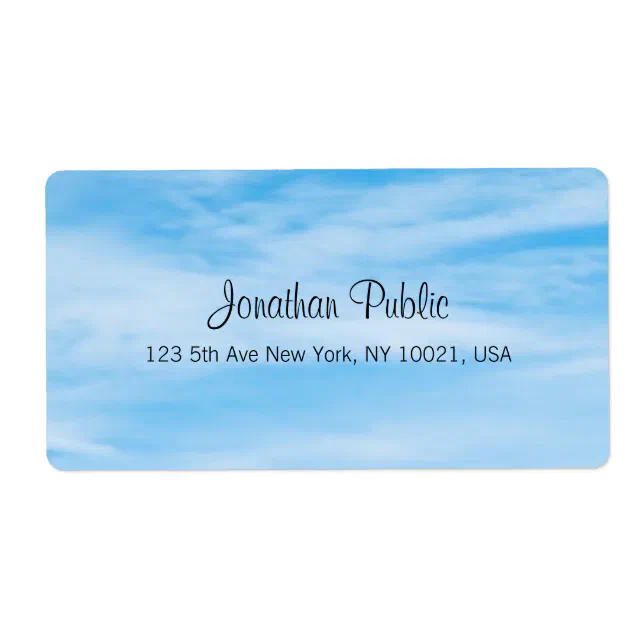 Modern Handwritten Template Trendy Blue Sky Clouds Label | Zazzle