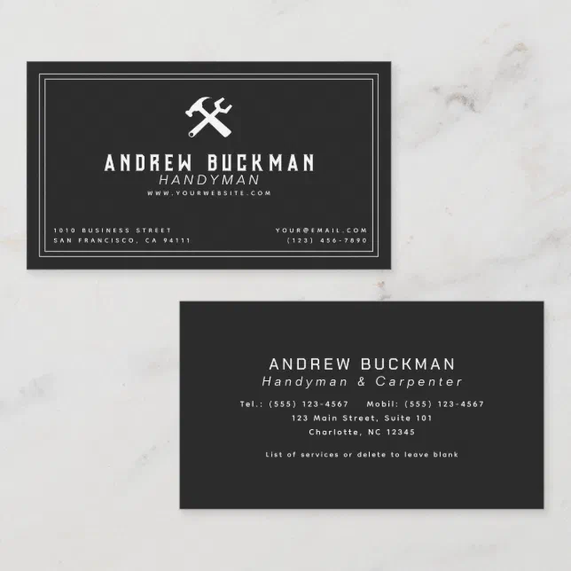 Modern Handyman Carpentry Home Improvement Business Card | Zazzle