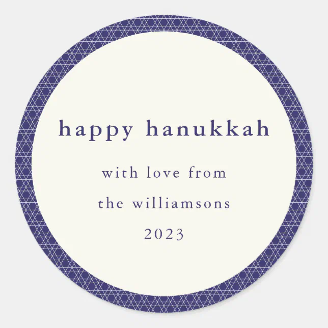 Modern Hanukkah Star Lines Elegant Blue Custom Classic Round Sticker ...