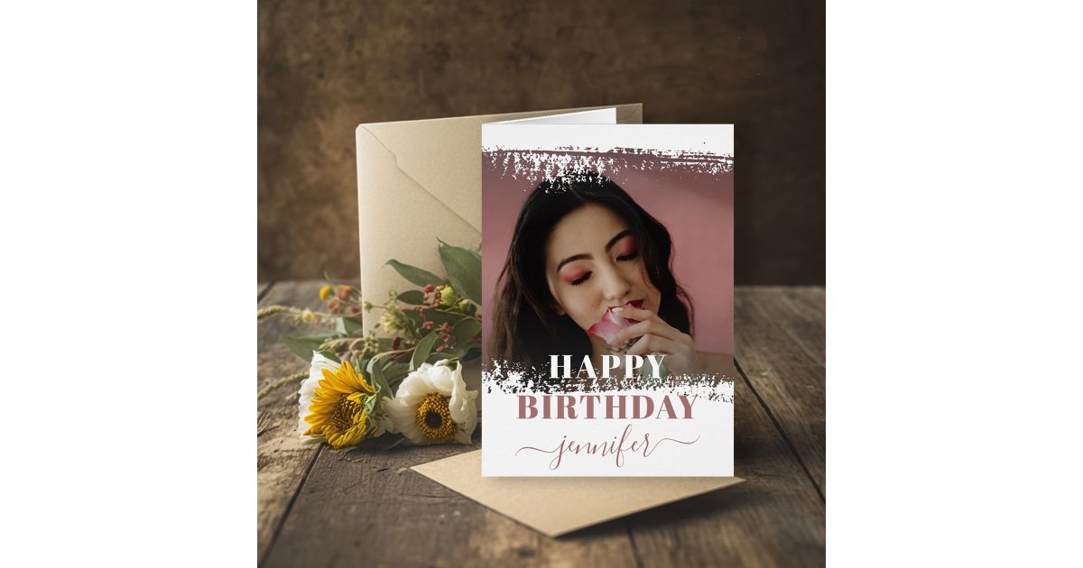 Modern Happy Birthday Dusty Rose Photo template | Zazzle