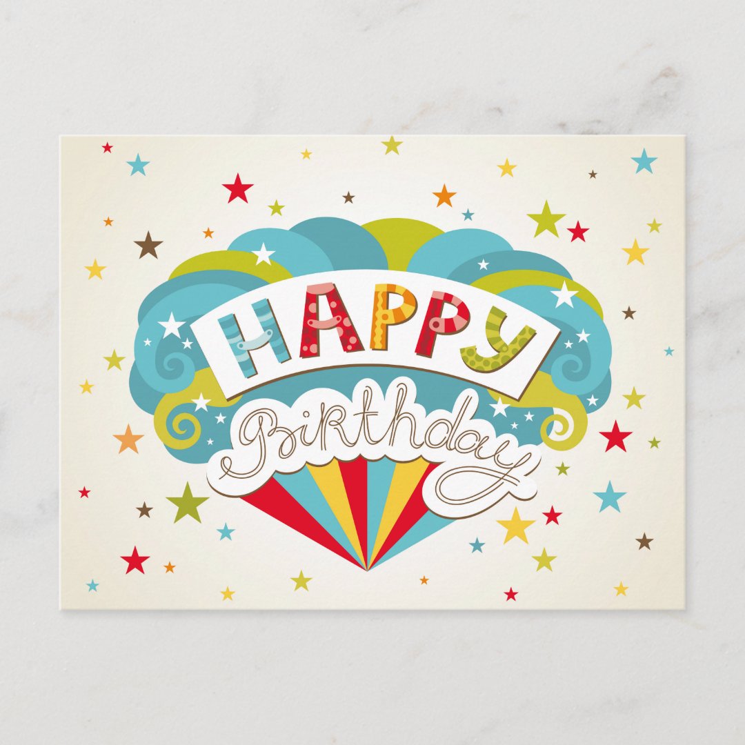 Modern Happy Birthday Stars Postcard | Zazzle