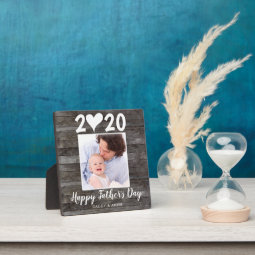 Modern Happy Father's Day Script Heart Wood Photo Plaque | Zazzle