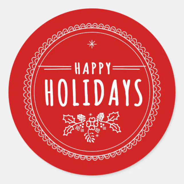 Modern Happy Holiday Round Red Christmas Sticker | Zazzle