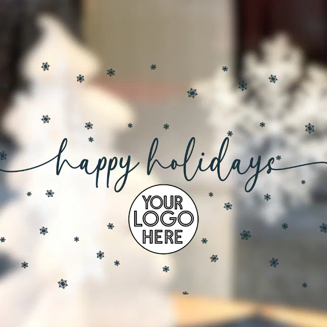 Modern Happy Holidays Business Logo Snowflake Window Cling | Zazzle