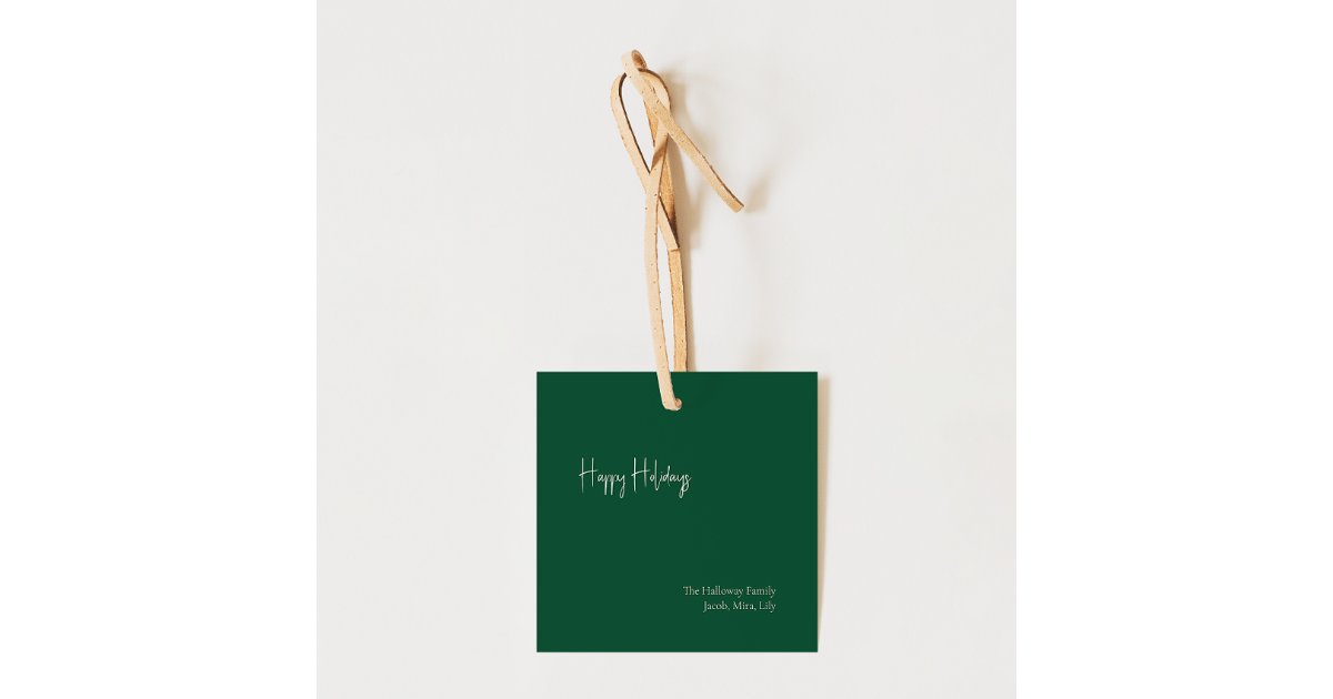 Modern Happy Holidays Green Square Family Gift Tag | Zazzle