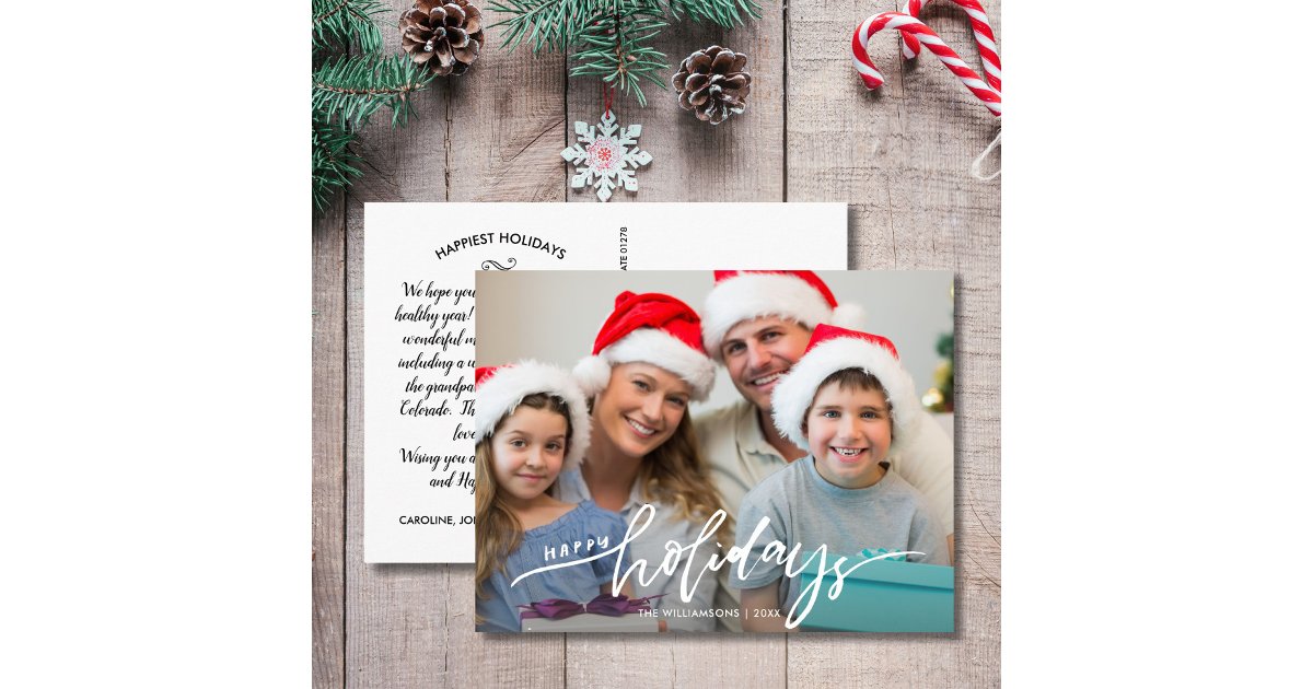 Modern Happy Holidays Hand Lettered Family Photo Postcard | Zazzle