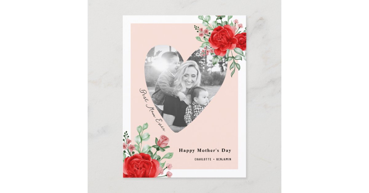 Modern Happy Mother's Day Floral Custom Photo Holiday Postcard | Zazzle