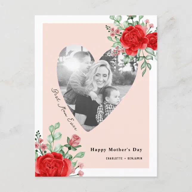 Modern Happy Mother's Day Floral Custom Photo Holiday Postcard | Zazzle