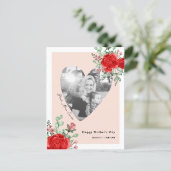 Modern Happy Mother's Day Floral Custom Photo Holiday Postcard | Zazzle