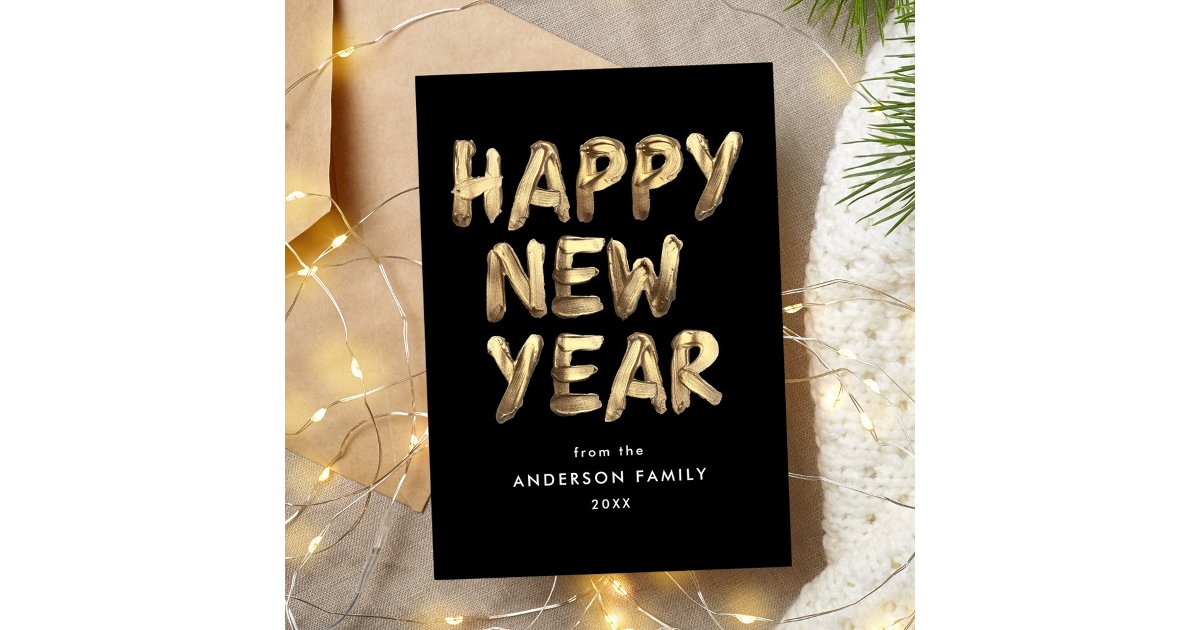 Modern Happy New Year Black and Gold Non-Photo Holiday Card | Zazzle
