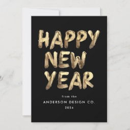 Modern Happy New Year Black and Gold Non-Photo Holiday Card | Zazzle